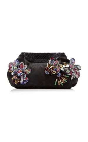 Dries Van Noten Blossom Embellished Jacquard Clutch - Black