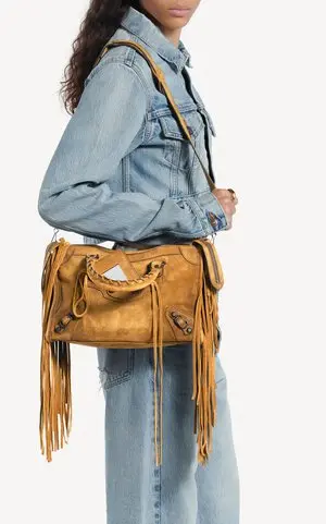 Balenciaga Le City Small Fringed Suede Bag