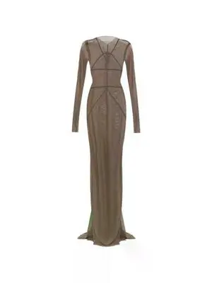 Rick Owens Sheer Finish Long Sleeve Maxi Dress - Brown