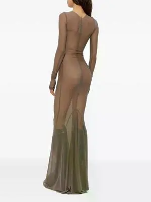 Rick Owens Sheer Finish Long Sleeve Maxi Dress - Brown