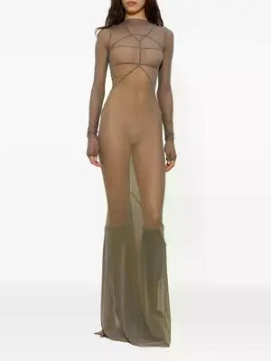 Rick Owens Sheer Finish Long Sleeve Maxi Dress - Brown