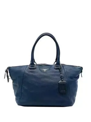 Prada Vitello Daino Double Handle Satchel - Blue