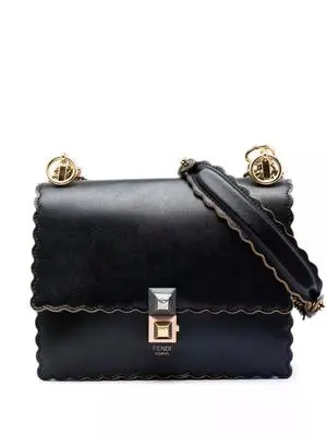 Fendi Small Scalloped Leather Kan I Crossbody Bag - Black