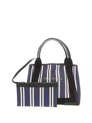 Balenciaga Canvas Striped Cabas S Tote Bag - Blue
