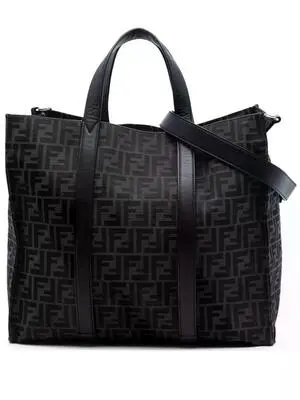 Fendi Zucca Jacquard Shopper Tote Satchel - Black