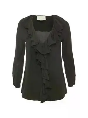 Gucci Silk Blouse With Ruffled Collar - Black