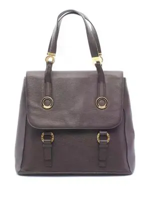 BVLGARI Leather Flap Tote Bag - Brown