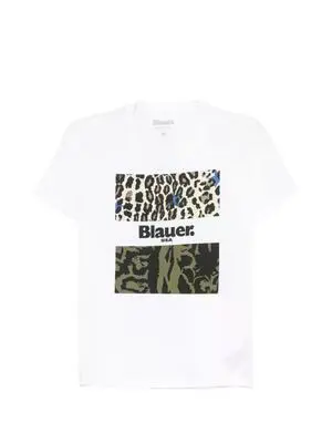 BLAUER. Leopard-print Camouflage T-shirt - White