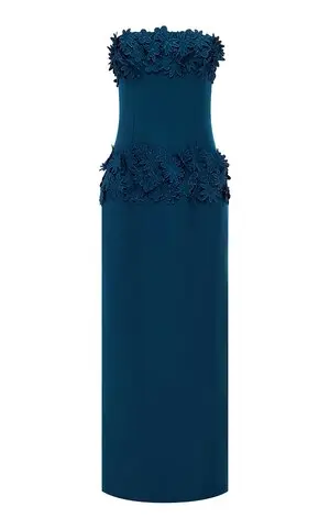 LEO LIN Rayna Applique Bustier Maxi Dress Teal - Blue