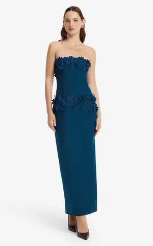 LEO LIN Rayna Applique Bustier Maxi Dress Teal