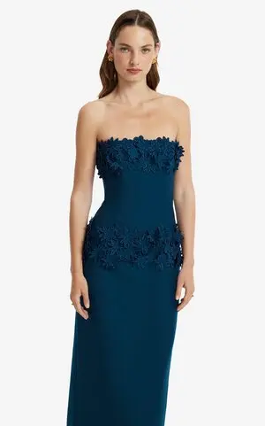 LEO LIN Rayna Applique Bustier Maxi Dress Teal