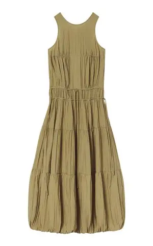 Co Wrinkled Nylon Pleated Maxi Dress - Olive