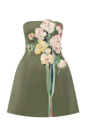 LEO LIN Roselle Embroidered Bustier Mini Dress Reverie Print - Olive