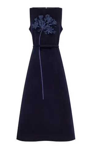 LEO LIN Cleo Applique Wool Sleeveless Midi Dress Midnight - Navy