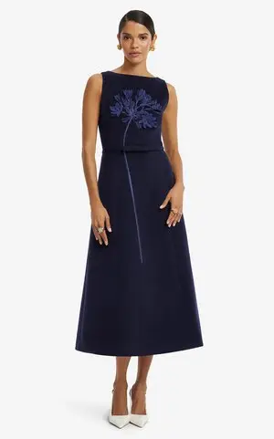 LEO LIN Cleo Applique Wool Sleeveless Midi Dress