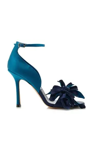 JIMMY CHOO Jimmy Choo Coko Satin Sandals With Floral Embellishment Blue