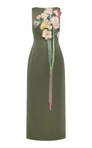 LEO LIN Althea Embroidered Maxi Dress - Olive