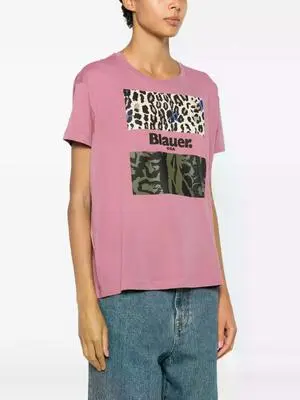 BLAUER. Logo-print Leopard-pattern T-shirt - Pink