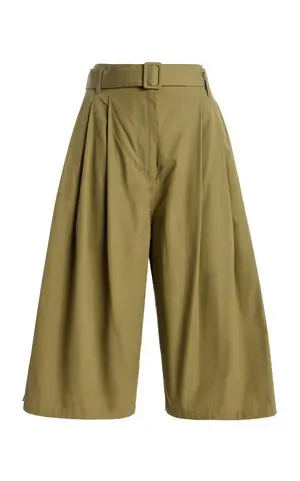 Co Cotton Sateen Pleated Culotte Pants - Olive