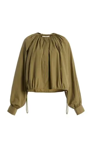Co Gathered Cotton Sateen Tunic Shirt - Olive