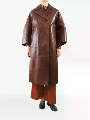 GANNI Oversized Double-breasted Leather Coat