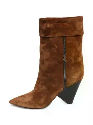 Saint Laurent Suede Ankle Boots With Logo Plaque