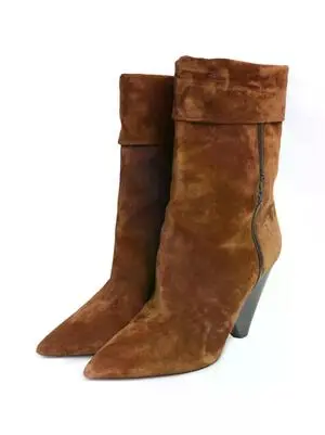 Saint Laurent Suede Ankle Boots With Logo Plaque