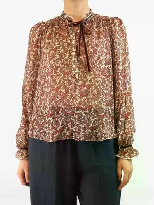 ME+EM Paisley Print Ruffled High Neck Blouse