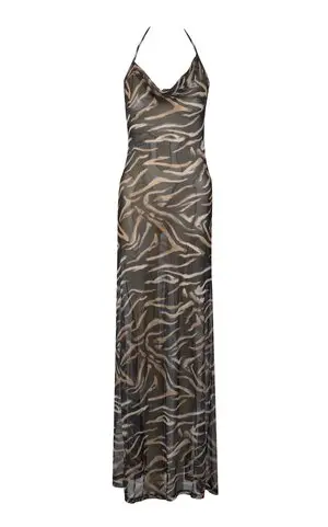 Ay Que Calor Lucia Maxi Dress Zebra Print Sheer Mesh - Multi