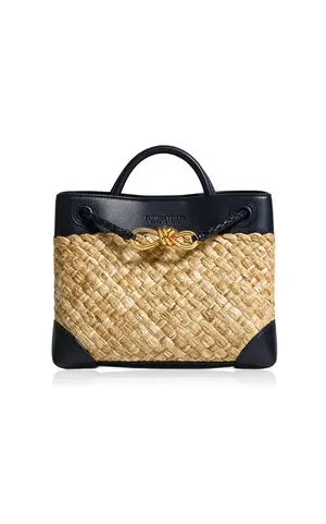 Bottega Veneta Small Andiamo Intrecciato Leather And Raffia Bag - Neutral