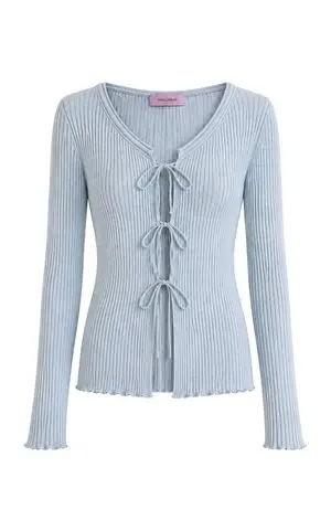 MARGHERITA MACCAPANI Tie-up Cotton Cardigan - Light Blue