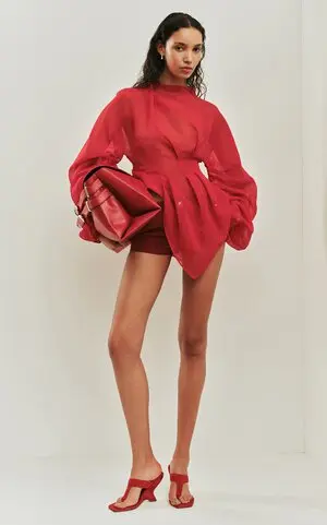 Aje Shari Sheer Asymmetric Blouse - Red