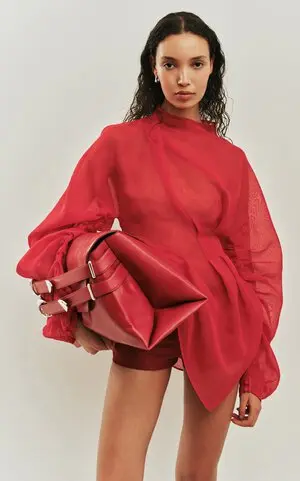 Aje Shari Sheer Asymmetric Blouse - Red