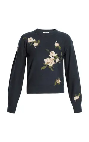 Erdem Floral Intarsia Merino-wool Sweater - Dark Grey