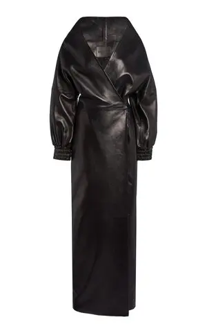 Balenciaga Leather Wrap Dress - Black