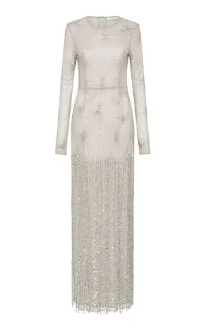 Rachel Gilbert Ziva Fringe-trimmed Gown - Silver