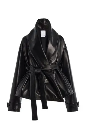 Brandon Maxwell Bennet Lamb Leather Cropped Trench Coat