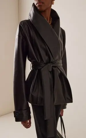 Brandon Maxwell Bennet Lamb Leather Cropped Trench Coat