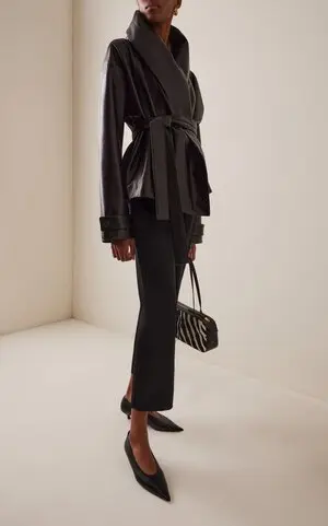 Brandon Maxwell Bennet Lamb Leather Cropped Trench Coat