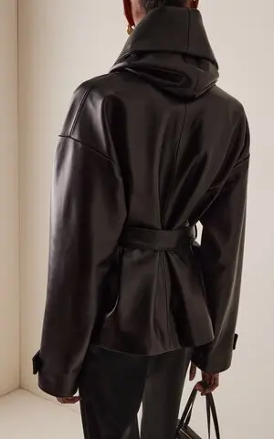 Brandon Maxwell Bennet Lamb Leather Cropped Trench Coat