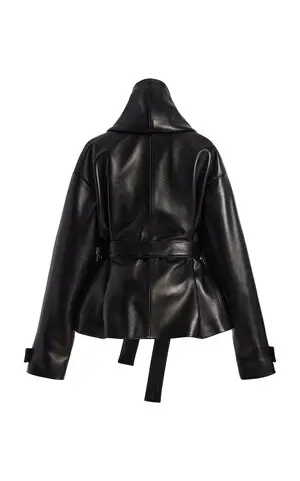 Brandon Maxwell Bennet Lamb Leather Cropped Trench Coat