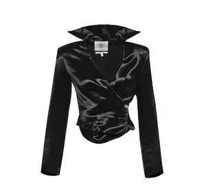 MAISON SEL High Collar Deep College Adjustable Shiny Shirt - Black
