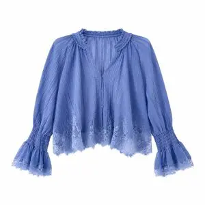 IZABELA MANDOIU Bohemian Lace Embroidered Blouse - Blue
