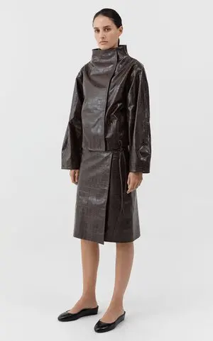 ST. AGNI Cocoon Crocodile-effect Leather Jacket
