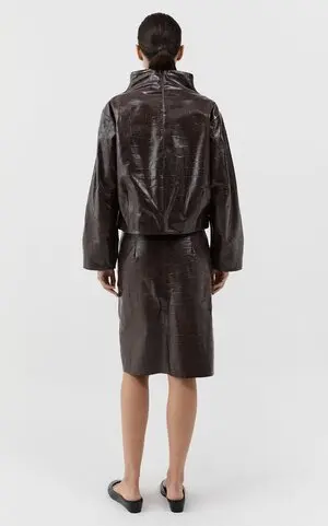 ST. AGNI Cocoon Crocodile-effect Leather Jacket