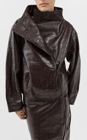 ST. AGNI Cocoon Crocodile-effect Leather Jacket