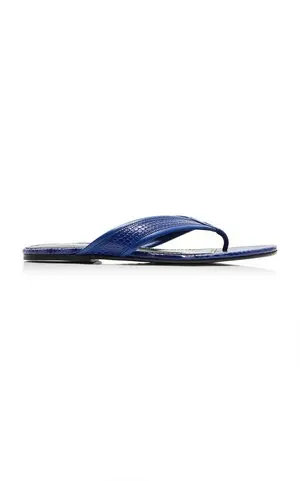 Staud Nova Croc-effect Leather Thong Sandals - Blue