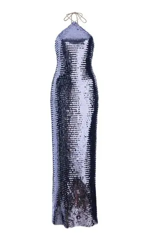 SEV Sequined Maxi Halter Dress - Purple