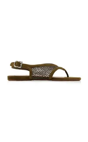 Alaïa Fishnet And Suede Buckled Thong Sandals - Green