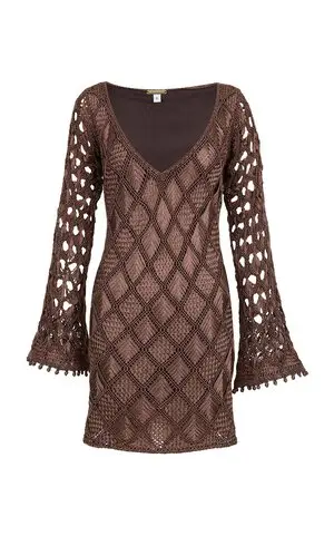 PALMA CANARIA Handwoven Macramé Mini Dress - Brown